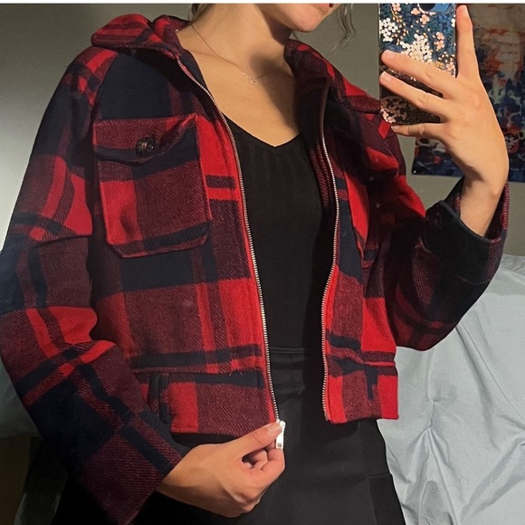 FAVLUX | Jackets & Coats | Red Blue Plaid Flannel Jacket | Poshmark